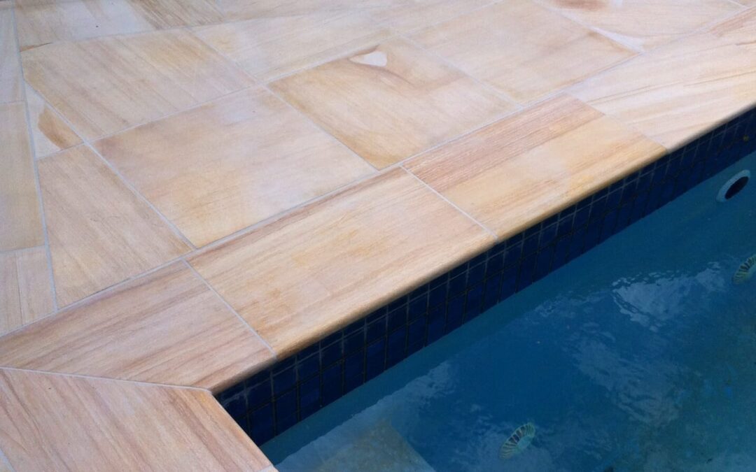 Teakwood Sandstone Pool Coping outdoors around pool - POOL COPING TILES ...